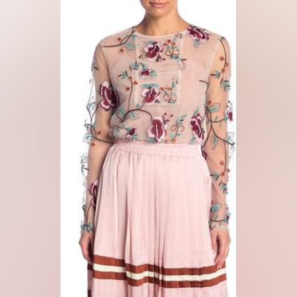 REVOLVE | Tops | Nwt Endless Rose Embroidered Floral Mesh Top Small ...